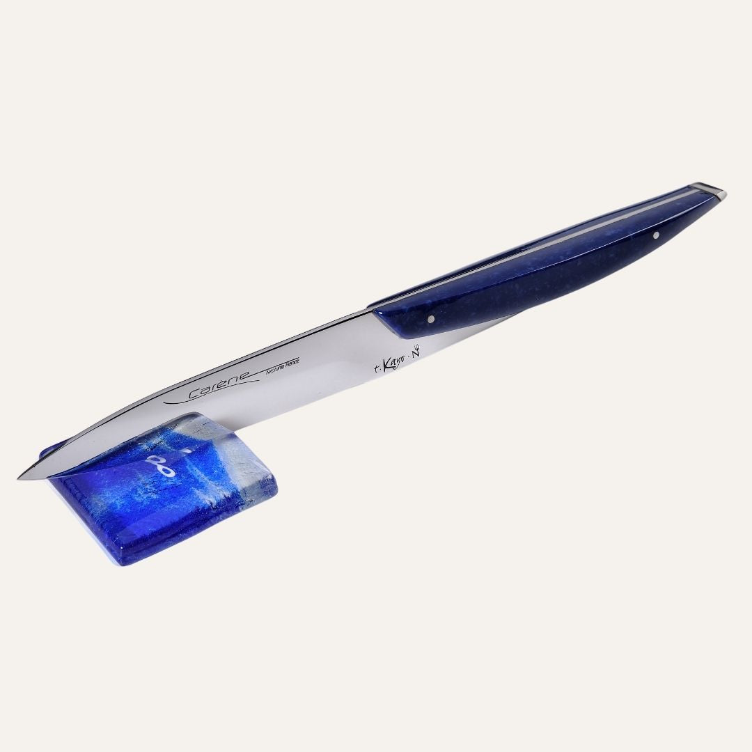 couteau Carène-manche nacrine bleue et lame acier suédois 14C32 ...